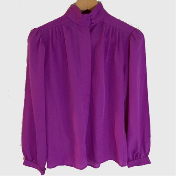 Chaus | Tops | Vintage Chaus Fuchsia High Collar Blouse | Poshmark